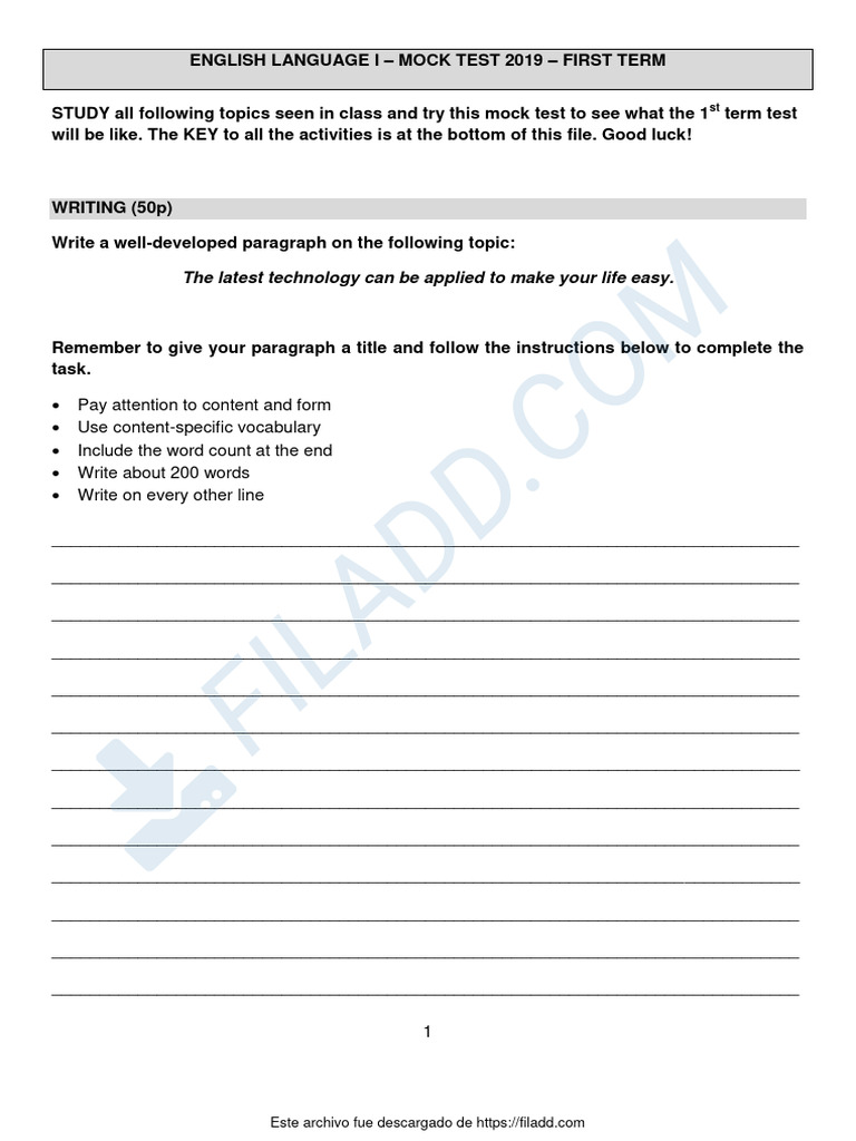 English Language I - Mock Test 2019 - First Term 1 | PDF | Social ...