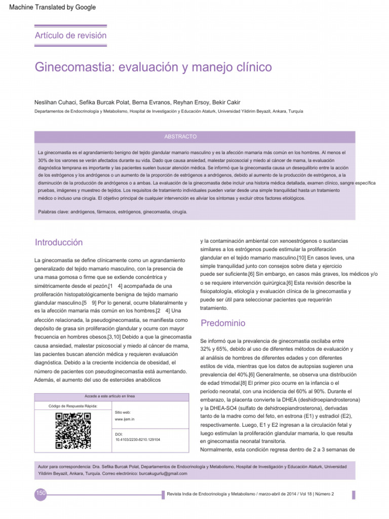 Gynecomastia - Clinical Evaluation and Management - Paper - ESPAÑOL ...