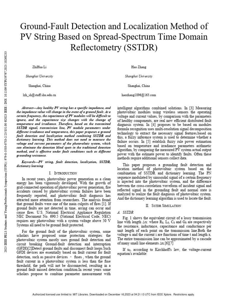 Li - Zhang - 2023 - Ground-Fault Detection and Localization Method of PV String Based On | PDF ...