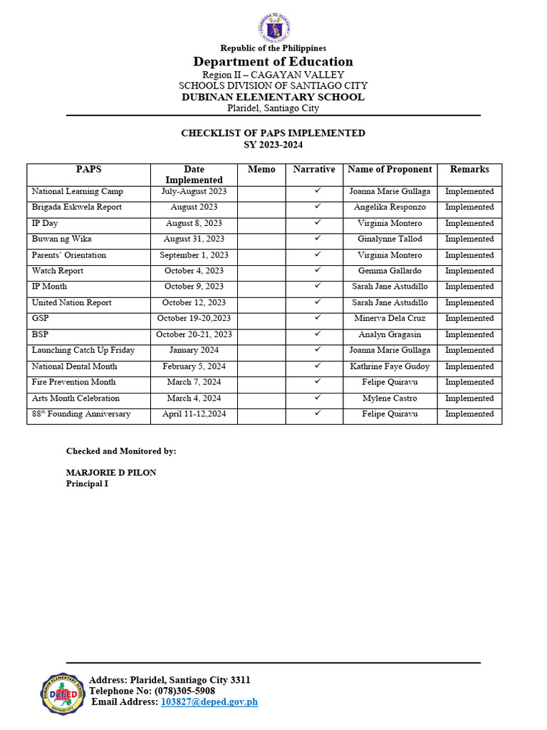 2023-2024 PAPS Implementation Checklist | PDF