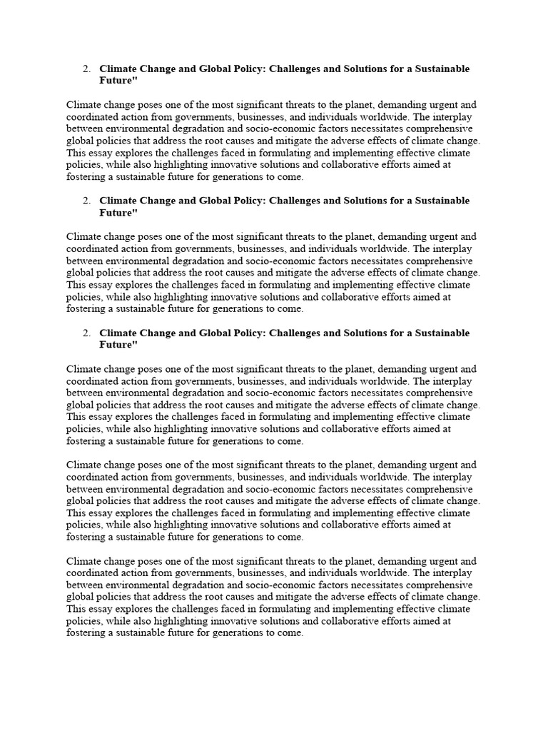 Climate Change Policy: Challenges & Solutions | PDF | Sustainable ...