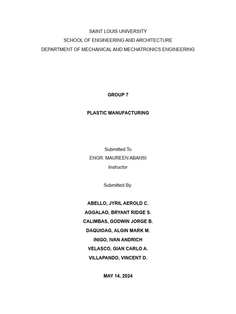 Group 7 Plastic Manufacturing Notes | PDF | Plastic | Extrusion