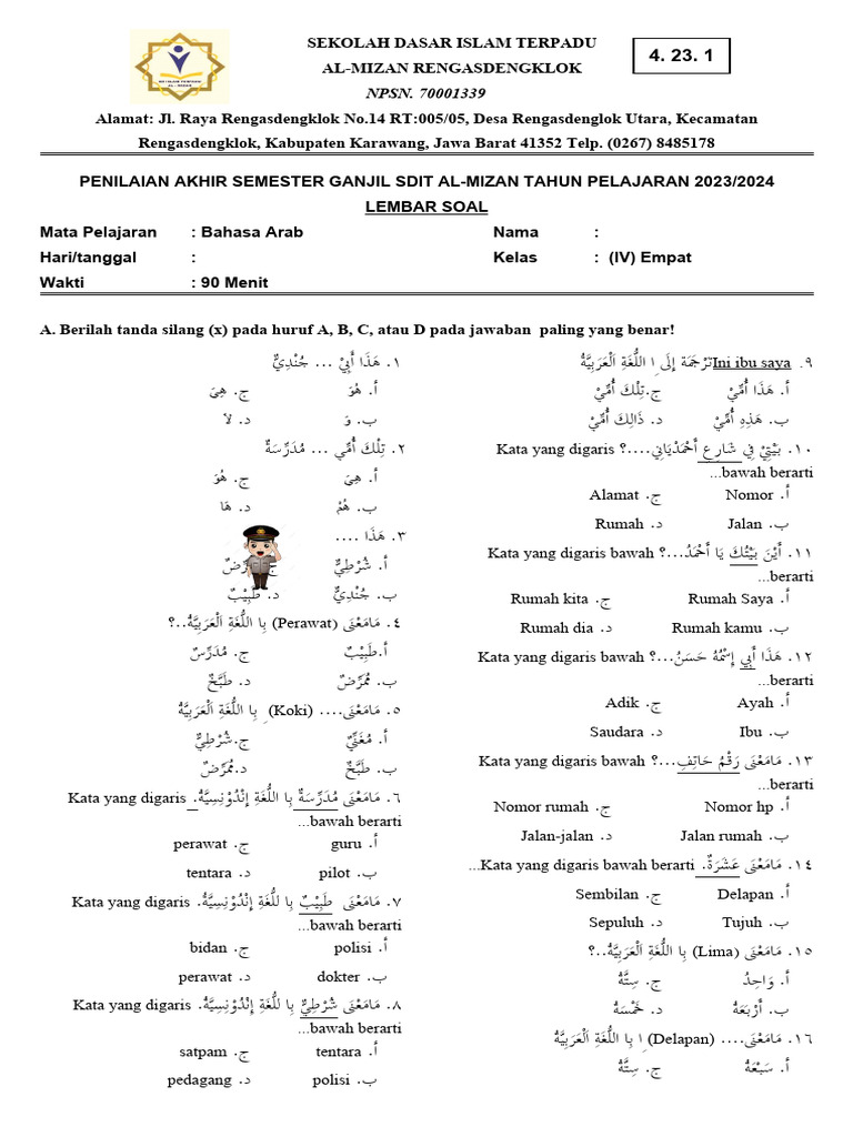 soal b.Arab kls 4 PAS 1 | PDF