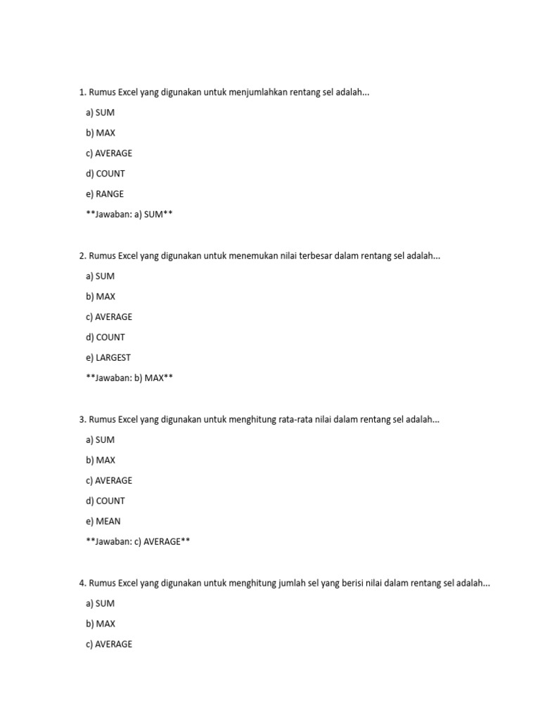 Latihan Soal MS - Excel Informatika 2024 | PDF | Sains & Matematika | Komputer