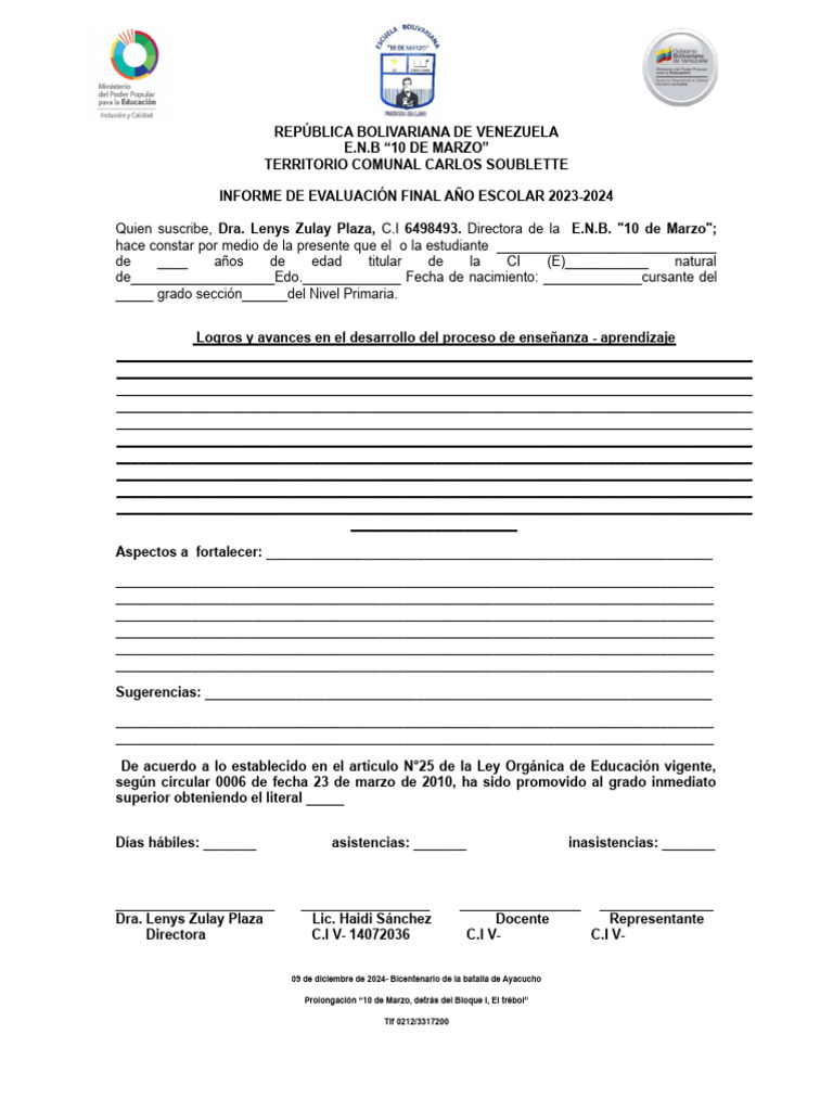 Informe Final Tercer Grado Primaria | PDF | Modificación de ...