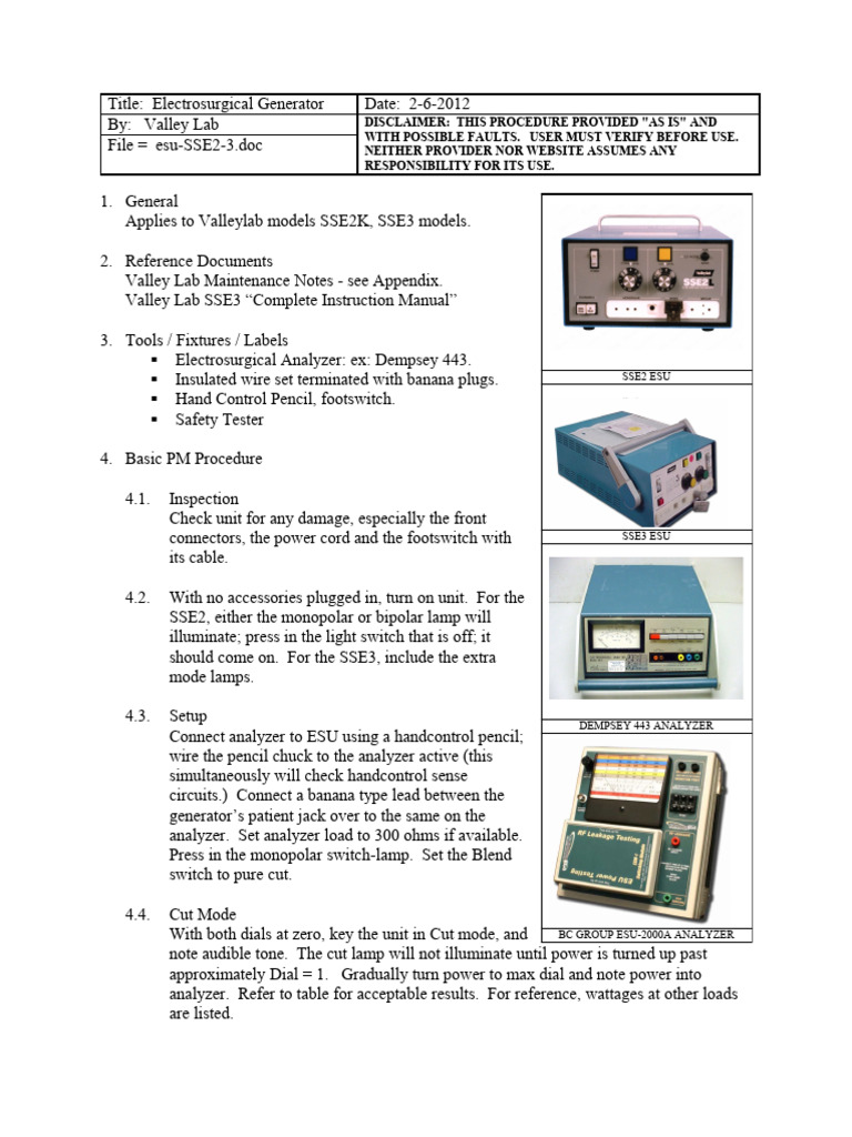 Valley Lab SSE2-3 ESU - Test Procedure | PDF | Incandescent Light Bulb ...