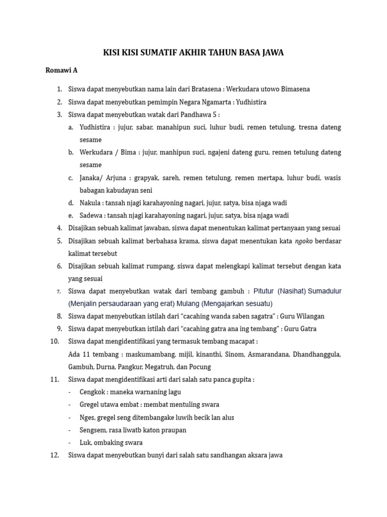Kisi Kisi Sas Bahasa Jawa | PDF