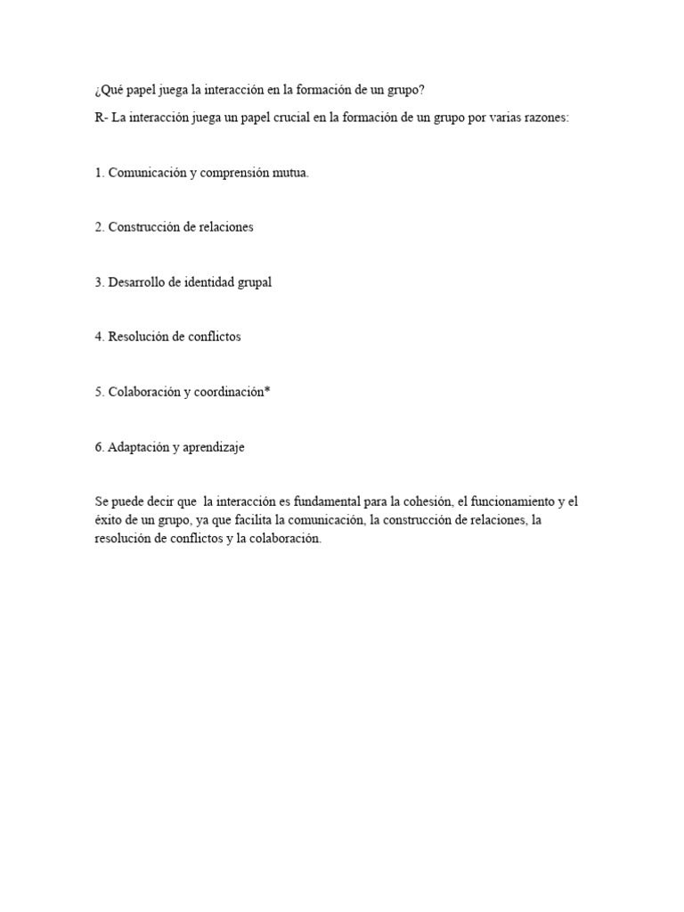 Importancia de la interacción grupal | PDF