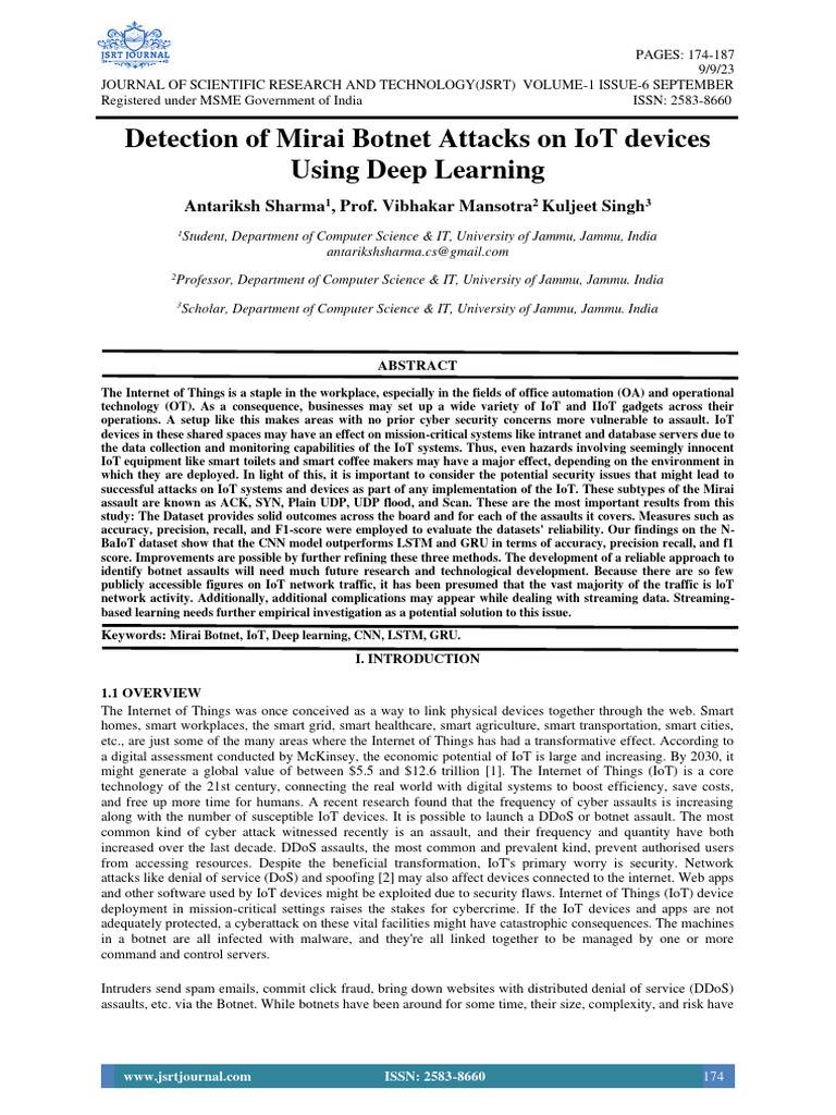Mirai Botnet Detection in IoT Devices | PDF | Internet Of Things | Denial Of Service Attack