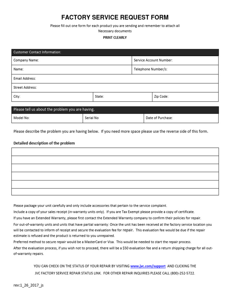 Factory Service Request Form | PDF | Receipt