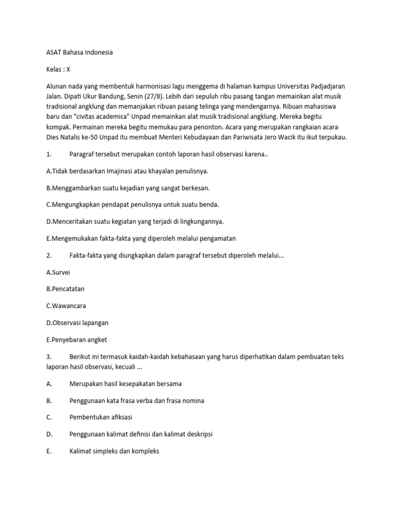ASAT Bahasa Indonesia X | PDF