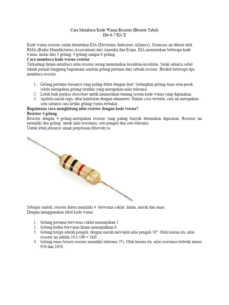 6-7 Cara Membaca Kode Warna Resistor | PDF | Metode & Bahan Ajar