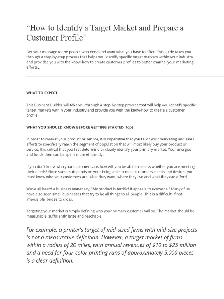 How To Identify A Target Market and Prepare A Customer Profile | PDF ...