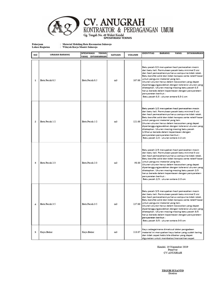 Spek Cv. Anugrah | PDF