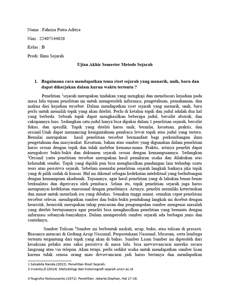 Fahriza Putra Aditya - Ilmu Sejarah - B UAS | PDF