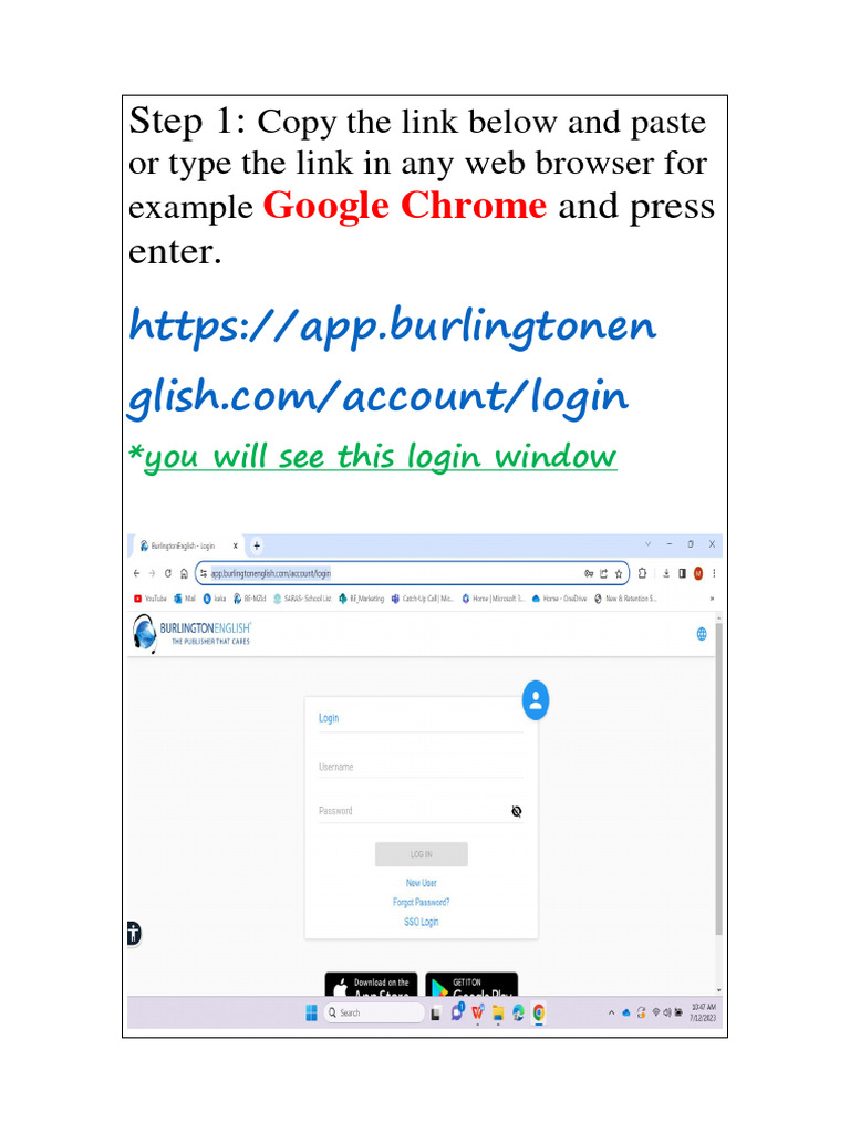 Burlington English App Installation and Usage Process | PDF