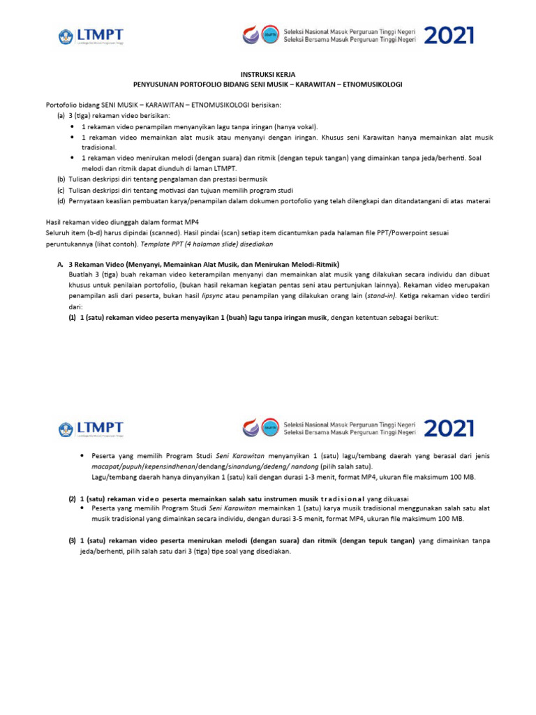 05 Instruksi Kerja Penyusunan Portofolio Karawitan (2021) | PDF | Seni