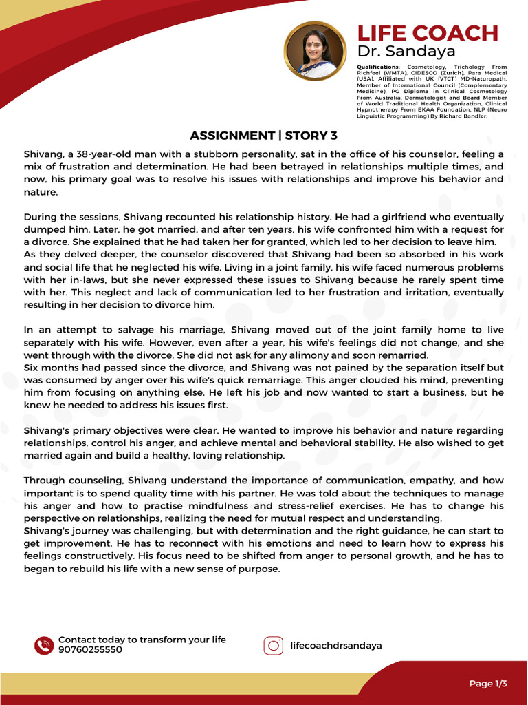 Dr. Sandaya Story 3 Assignment | PDF | Neuro Linguistic Programming | Anger