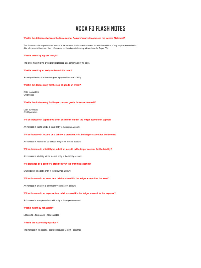 Acca f3 Flash Notes | PDF | Debits And Credits | Dividend