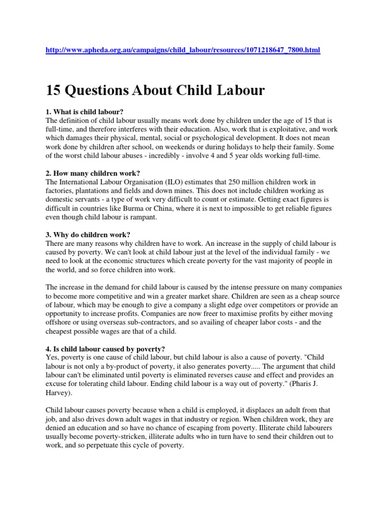 15 Questions About Child Labour | Download Free PDF | Child Labour ...