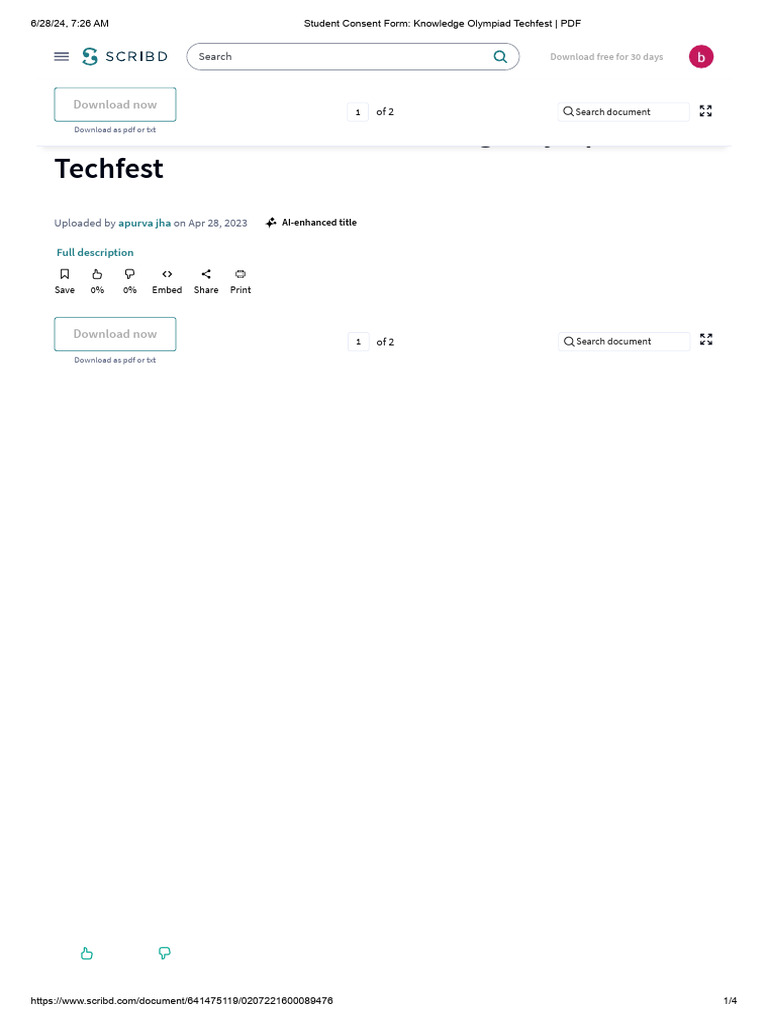Student Consent Form - Knowledge Olympiad Techfest - PDF | PDF | Scribd ...