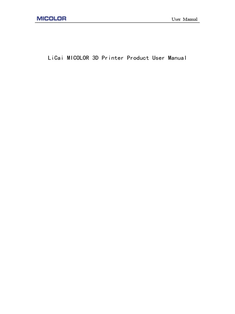 MICOLOR 3D Printer User Manual | PDF | Printer (Computing) | 3 D Computer Graphics