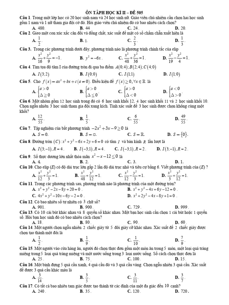 ĐỀ ÔN HK II TN TL | PDF