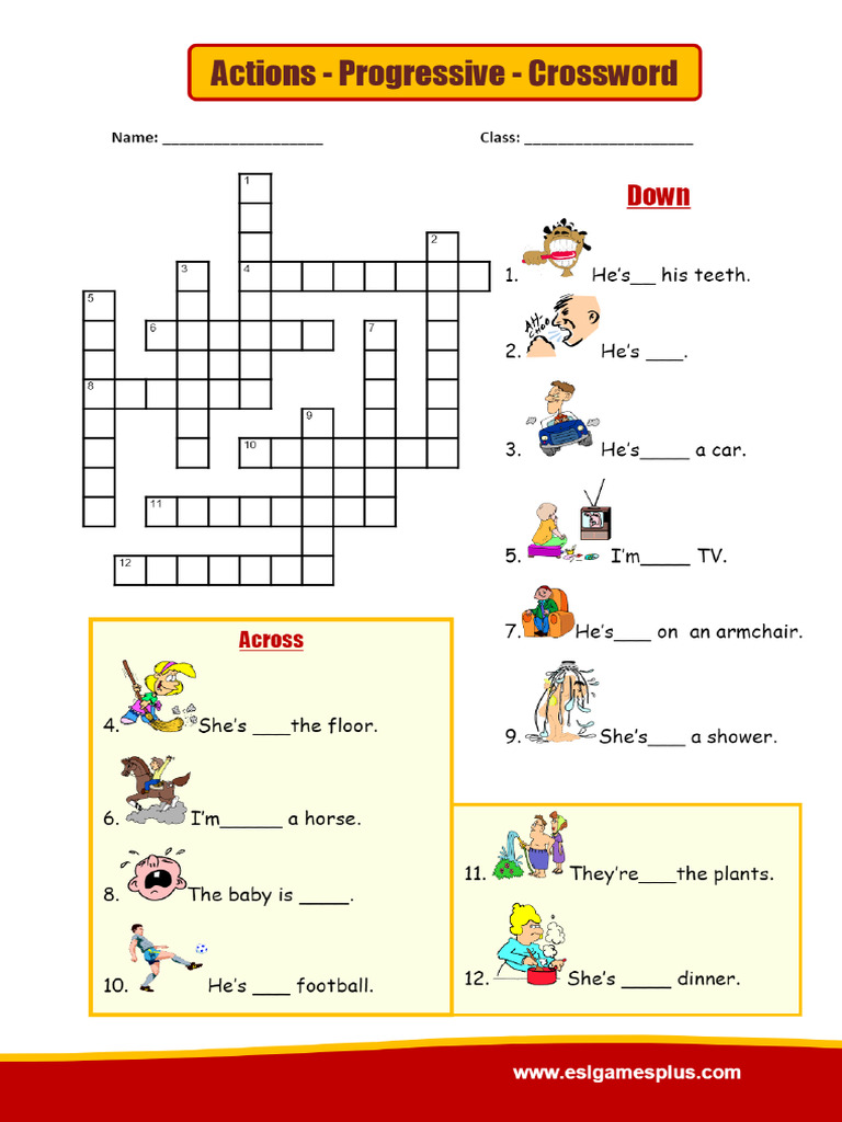 Action Ing Crossword - Year 3 | PDF