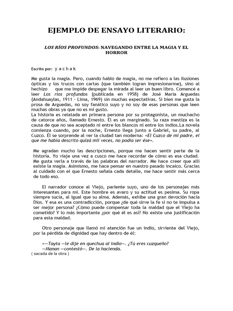 Ejemplo de ensayo literario sobre Los ríos profundos de José María ... Ejemplo de ensayo literario sobre Los ríos profundos de José María ...