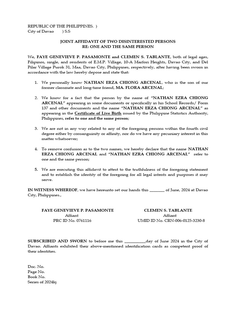 Affidavit of Two Disinterested Persons-ARCENAL | PDF