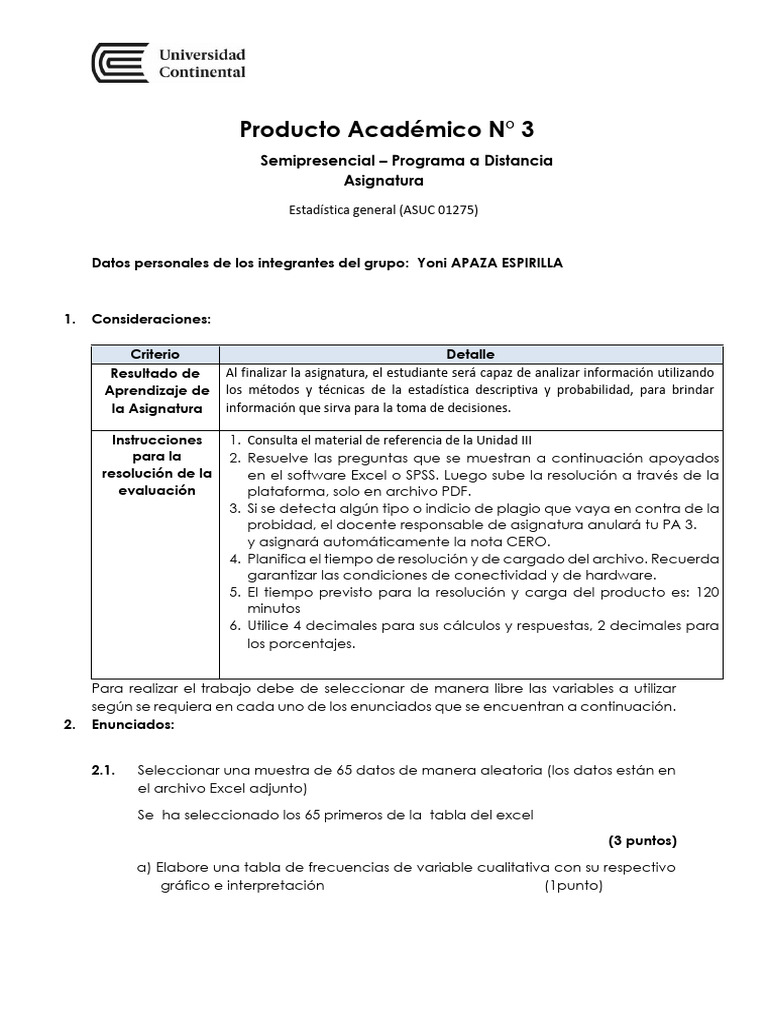 Producto Académico 3 Estadistica General | PDF | Estadísticas | Cuantil