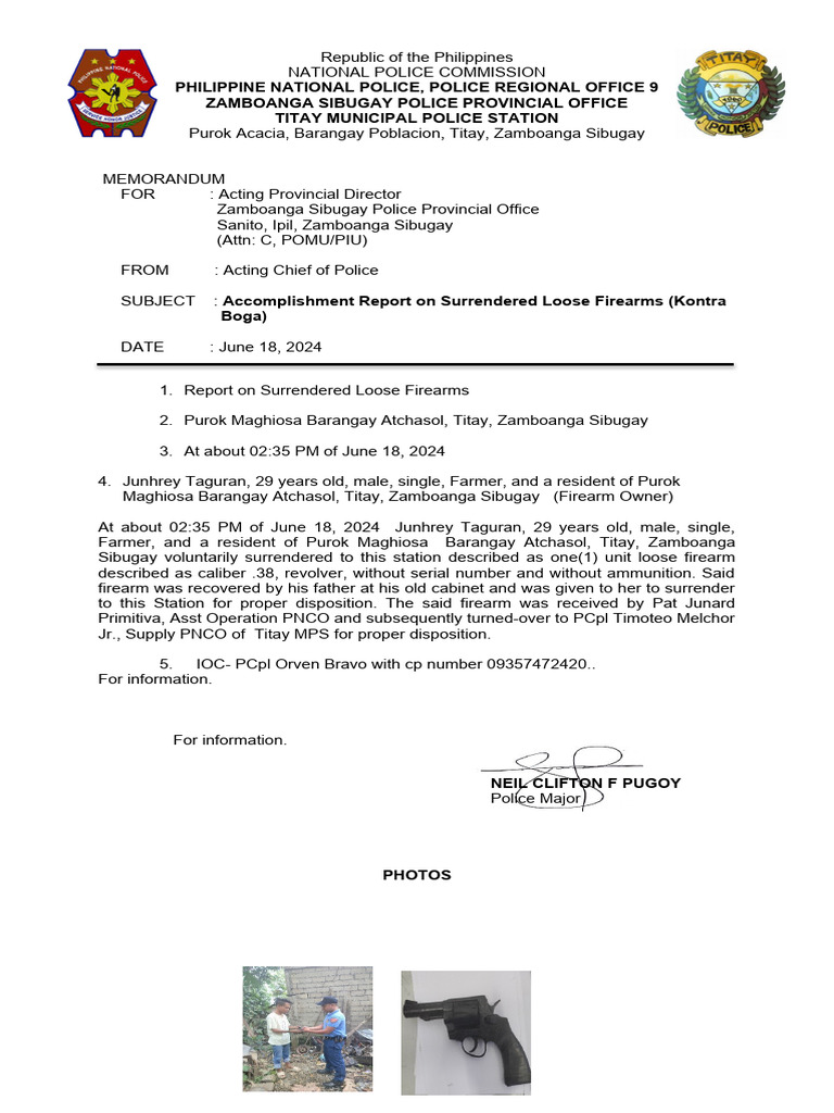 Report on Surrendered Loose Firearm | PDF