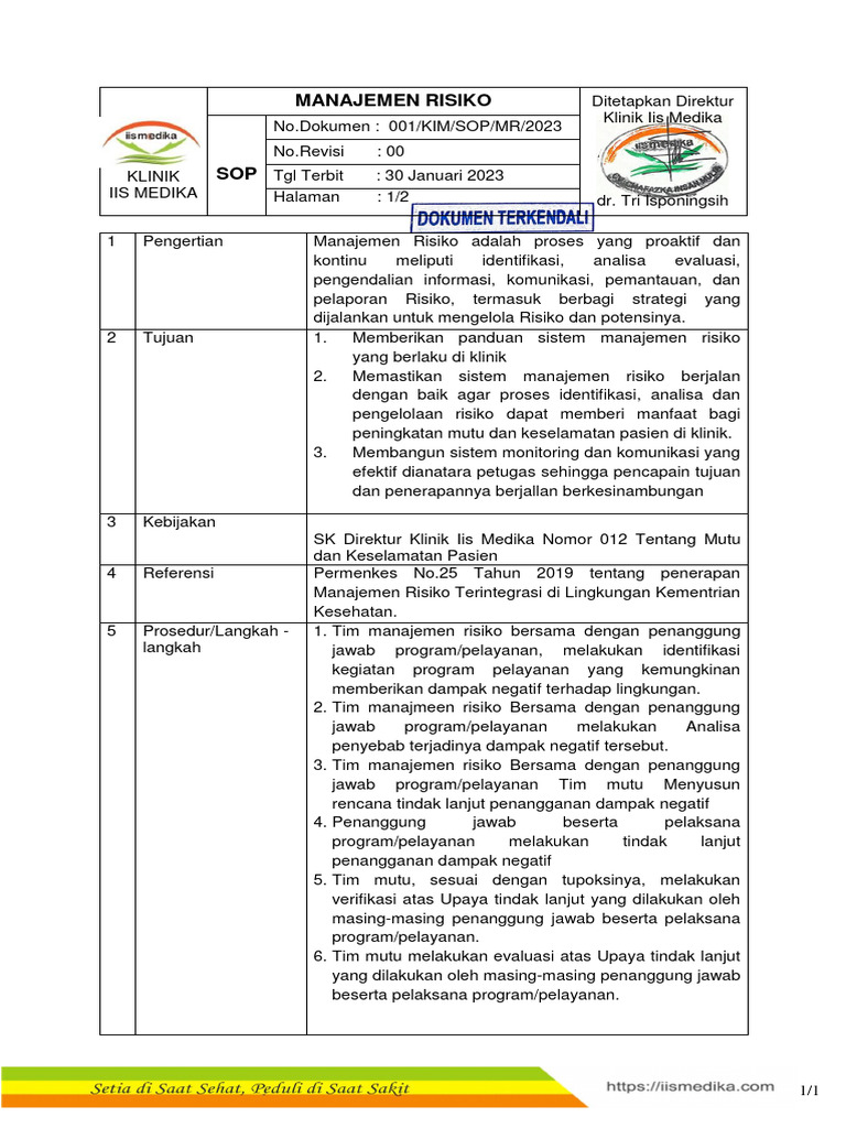 Sop Manajemen Resiko | PDF