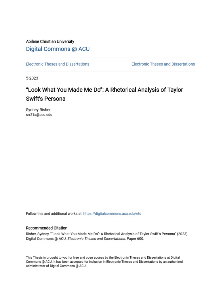 Look What You Made Me Do - A Rhetorical Analysis of Taylor Swift | PDF ...