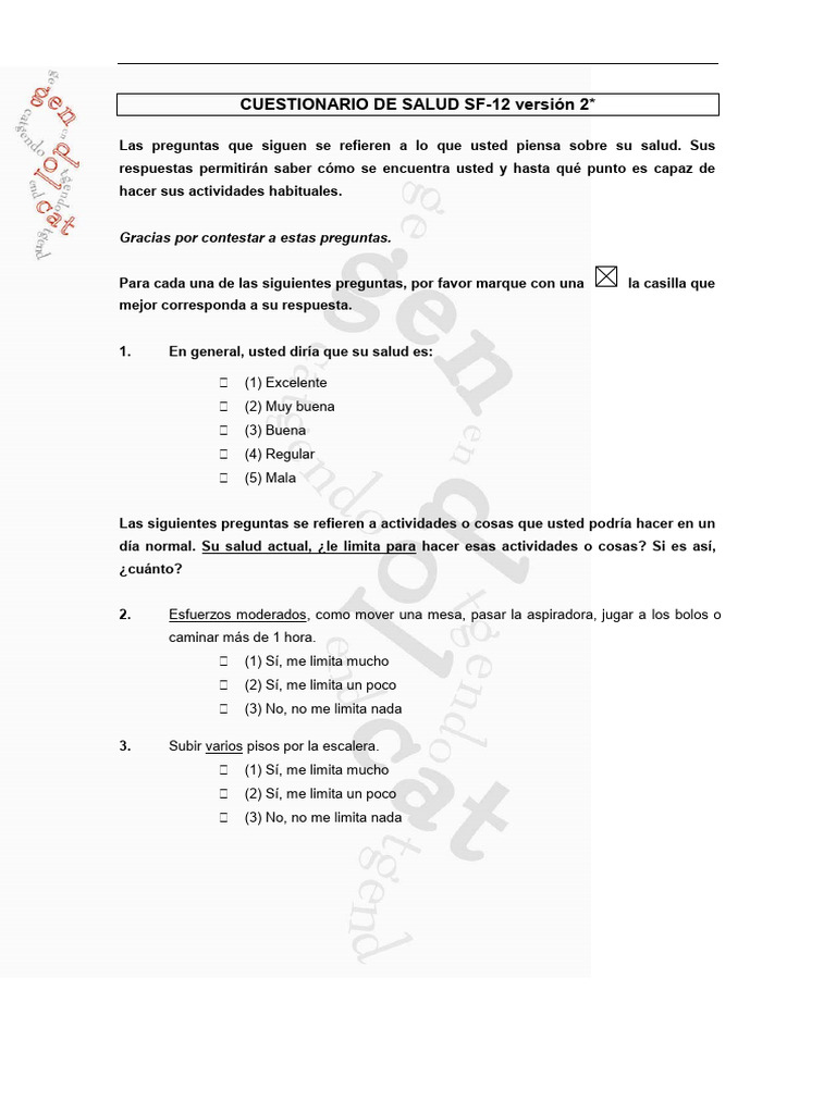Cuestionario SF12 v2 | PDF