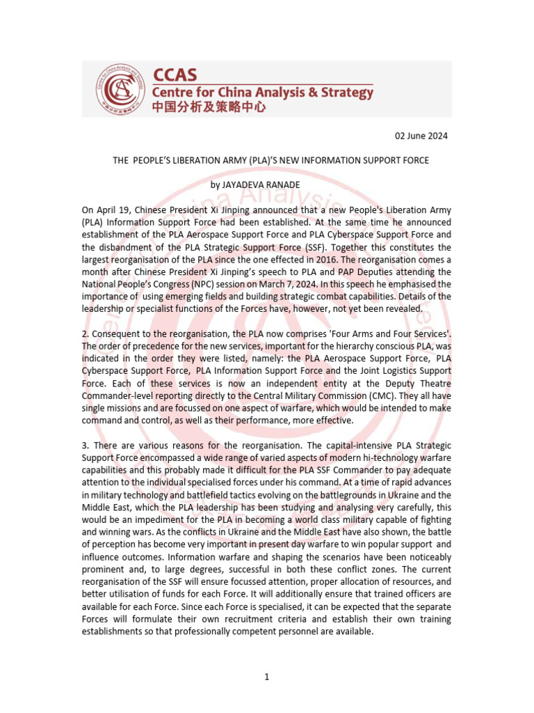 PLA-SSF-REORG | PDF | People's Liberation Army | Xi Jinping