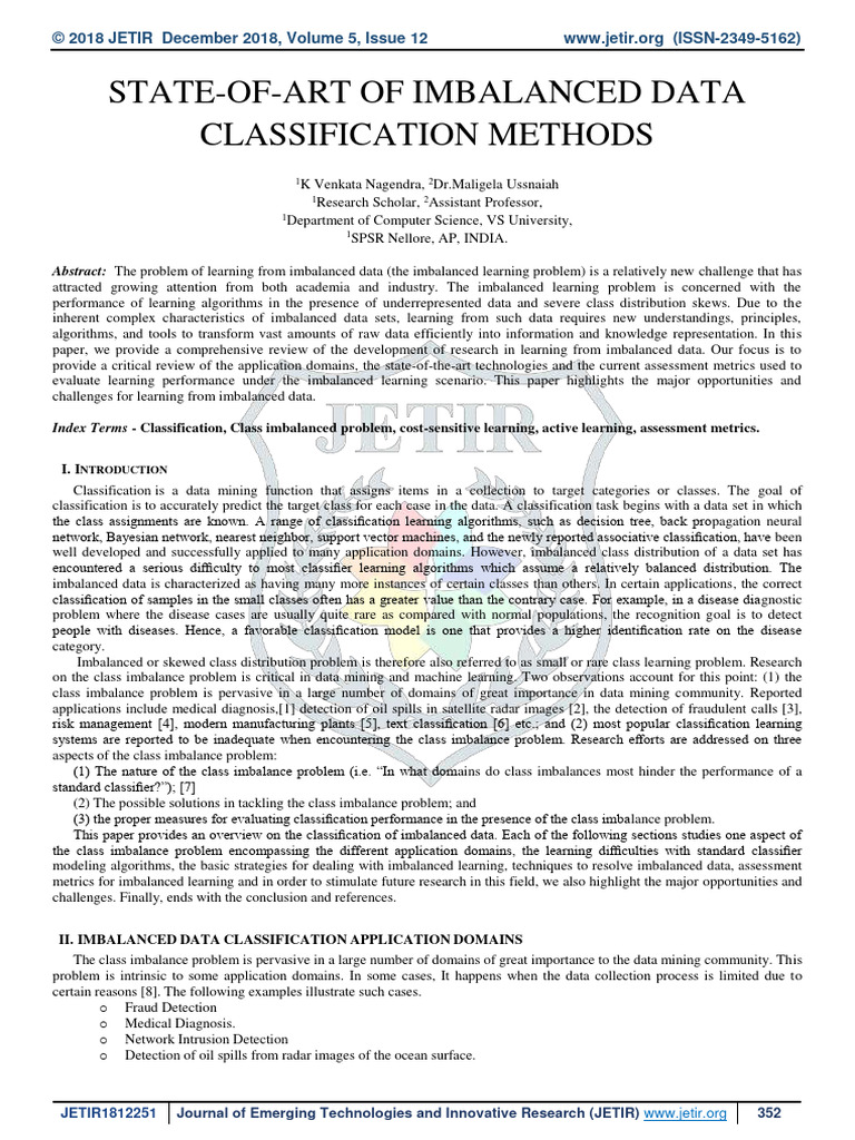 2018_12State_Of_ArtofImbalancedDataClassificationMethods | PDF | Statistical Classification ...