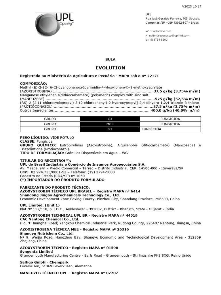 Bula UPL Evolution | PDF | Agricultura | Agronomia