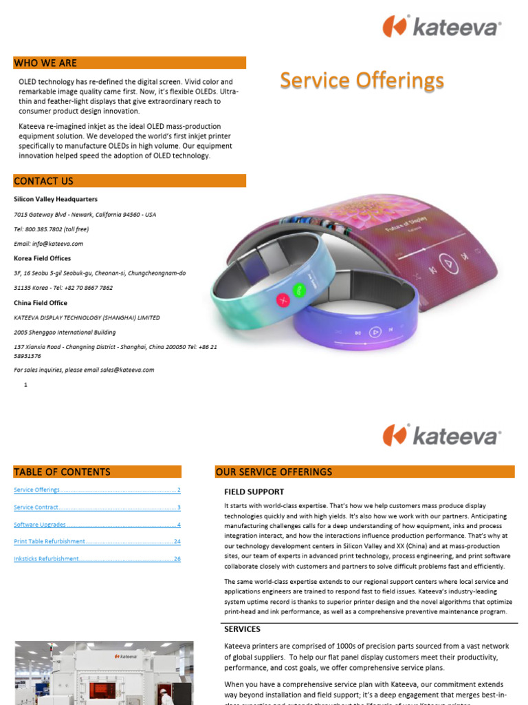 Kateeva Service Offering Rev5 2 | PDF | Oled | Printer (Computing)