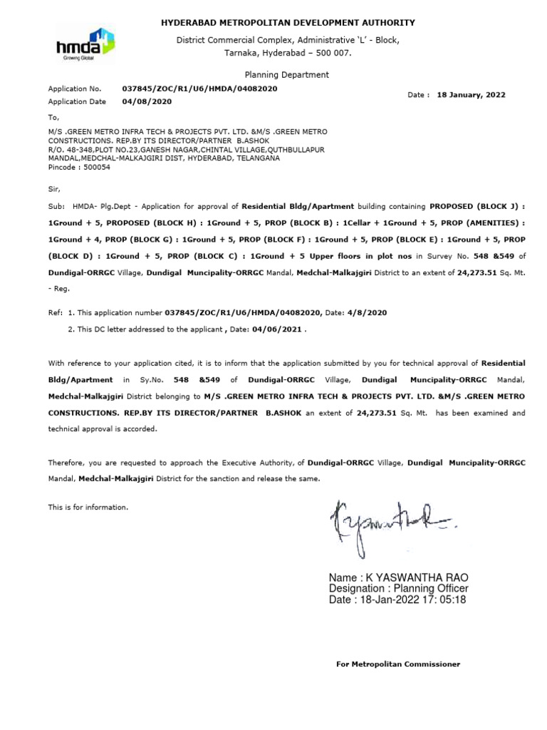HMDA Technical Approval for Residential Building | PDF | Sewage ...