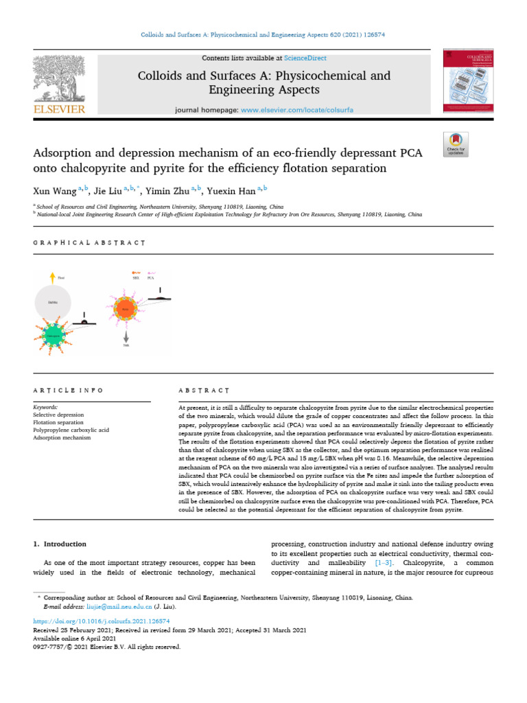 Adsorption and depression mechanism of an eco-friendly depressant PCA ...