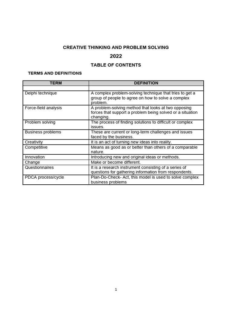 Chapter 7 Week 1 Creative Thinking & Problem Solving | PDF | Creativity | Thought