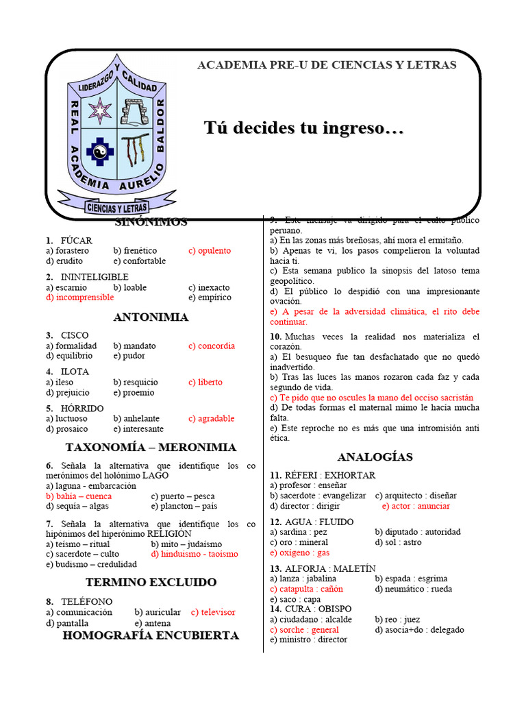 Prueba de Sinónimos y Antónimos Pre-U | PDF | Astronomía | Física