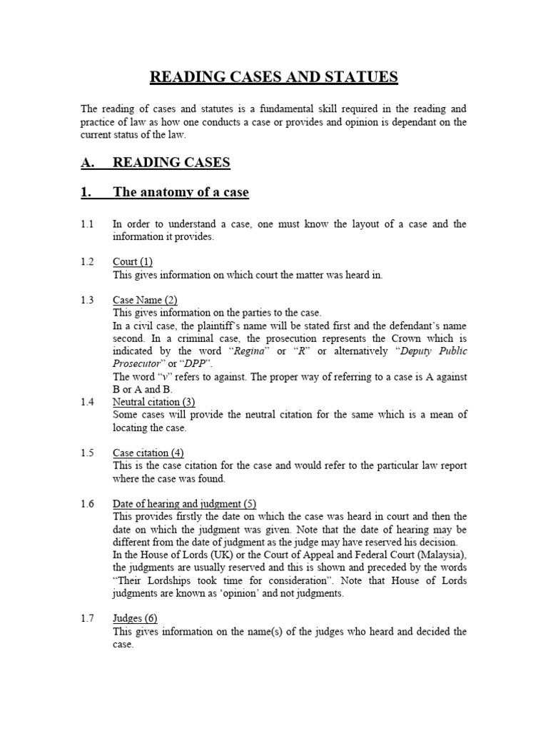 Legal Skills-5 READING - CASES - AND - STATUES | PDF | Precedent | Case Citation