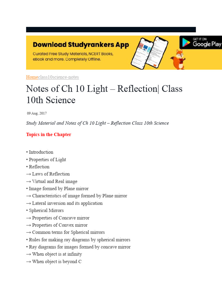 Chapter 1 Reflection of Light | PDF | Mirror | Reflection (Physics)