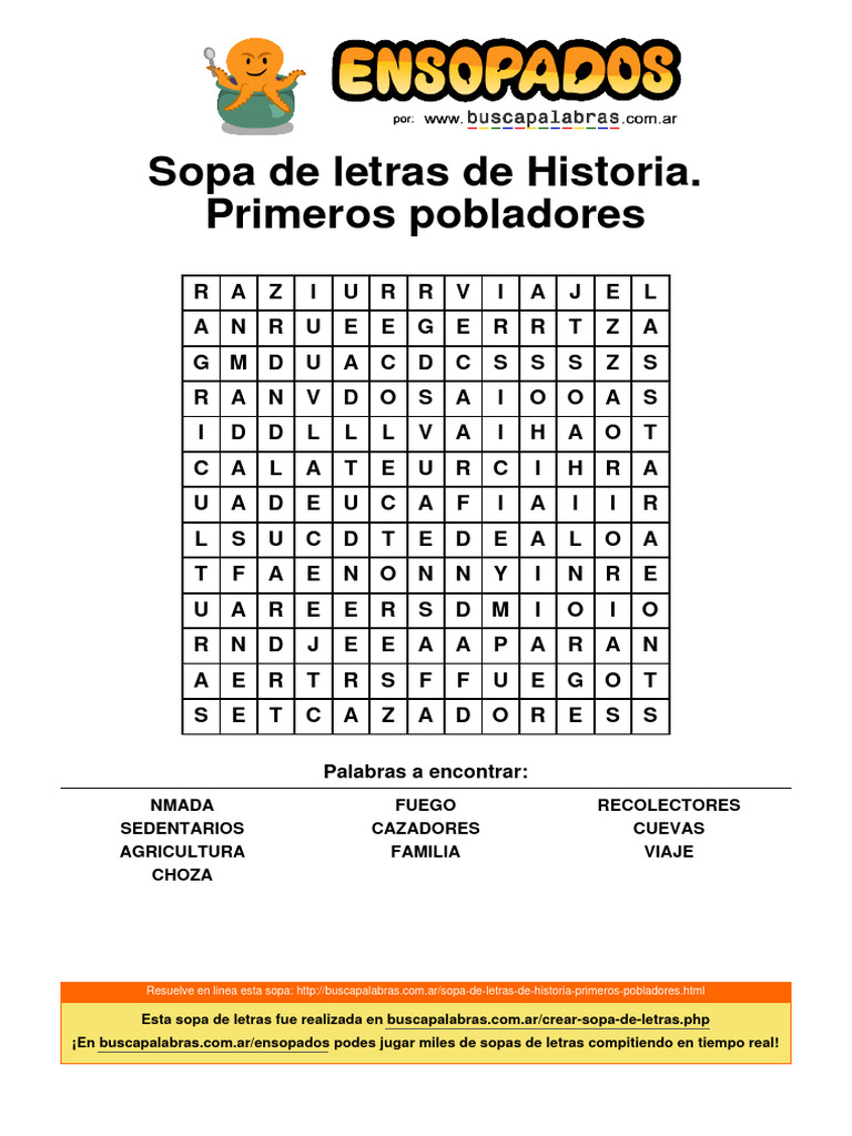 Sopa de letras: Primeros pobladores | PDF