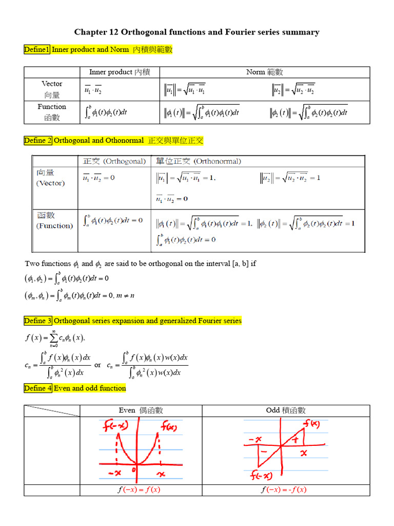 CH12 Orthogonal function and Fourier series重點整理 - by 周 | PDF | Fourier ...