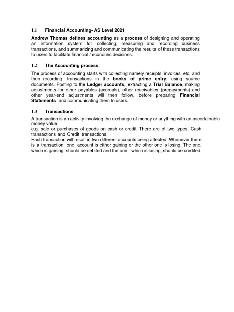 AS Accounting Introduction | PDF | Debits And Credits | Bookkeeping