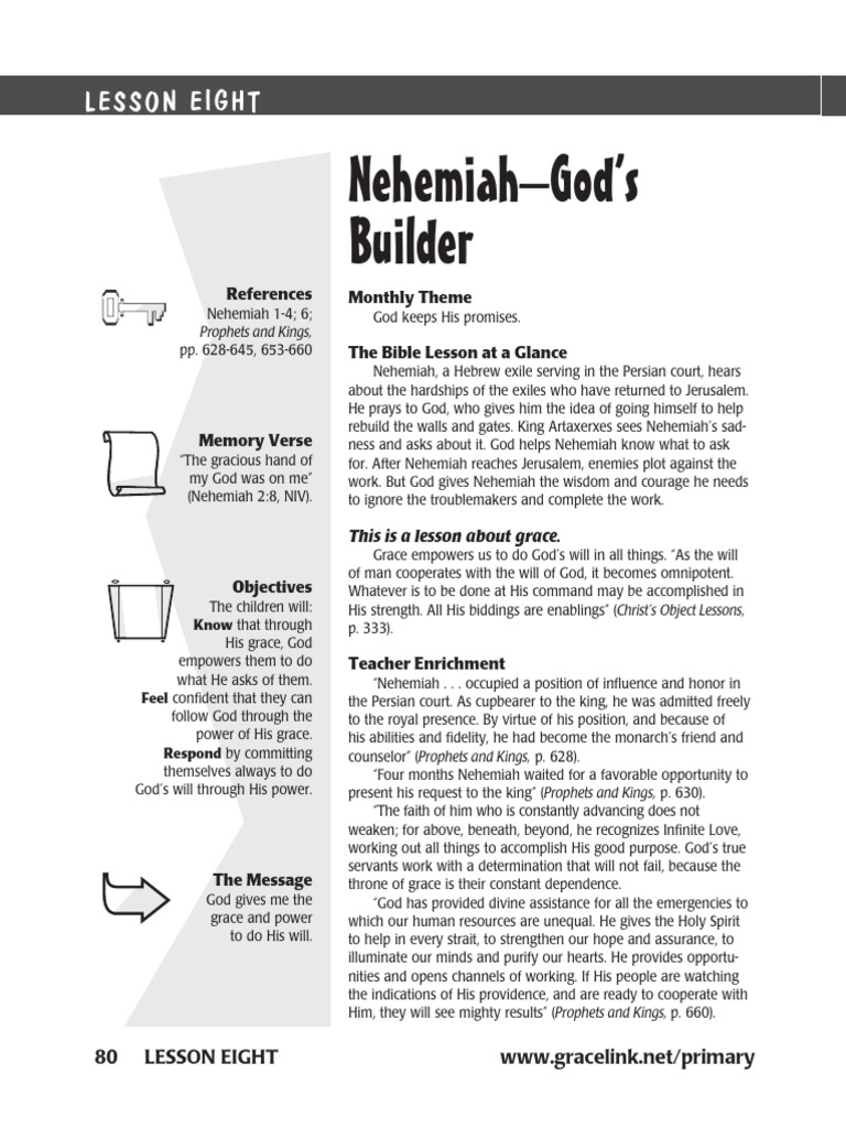 Nehemiah-God's Builder: Lesson Eight | PDF | Prayer | God