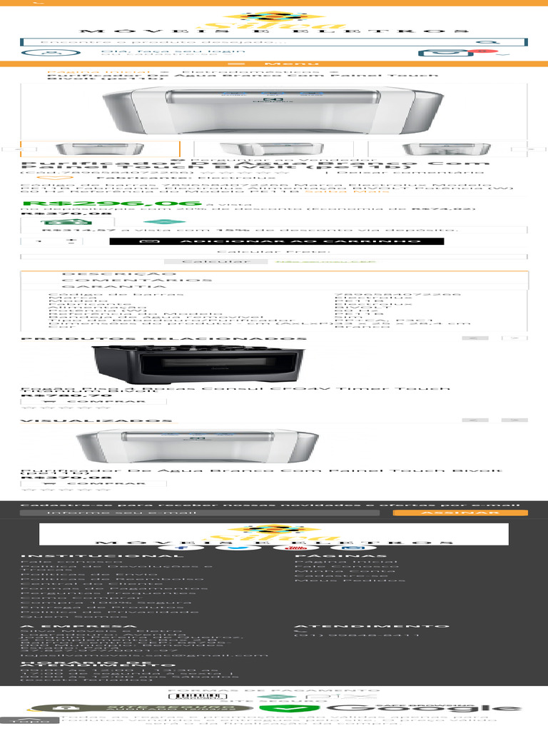 Purificador de Água Branco Com Painel Touch Bivolt (Pe11b) - Silva Móveis e Eletro | PDF | Computers